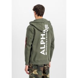 Herren Hoodie "Backprint Zip Hoodie"schwarz olive, Gr. S, Alpha Industries, Obermaterial: 80% Baumwolle, 20% Polyester, Sweatshirts