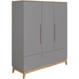 Kleiderschrank Paidi, B:170cm H:200cm T:57cm, grau, Holzwerkstoff, Massivholz, Kinderzimmer, Schr&auml;nke, "STIENE in Beige oder Grau, 3 T&uuml;ren und 1