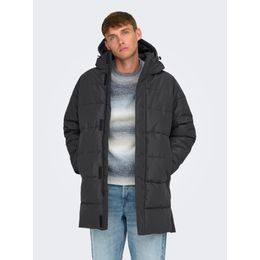 Only & Sons ONLY & SONS Herren Steppjacke "ONSCARL LIFE LONG QUILTED COAT NOOS OTW", schwarz, Gr. S, unifarben, Web, Obermaterial: 100% Polyester, Jacken