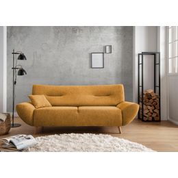 3-Sitzer Home Affaire, B:205cm H:81cm T:90cm, gold, 100% Polyester, Sofas, "Drago Wellenunterfederung, Breite 205cm, Holzfu&szlig;", frei im Raum stellbar,