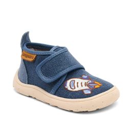 bisgaard M&auml;dchen Hausschuh "barefoot basic", Gr. 27, blau, Leder, Textil, Schuhe, Klettschuh mit Stickerei, Gr&ouml;&szlig;enschablone zum Download