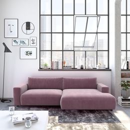 Ecksofa Musterring, B:296cm H:81cm T:190cm, rosa, Flachgewebe VALMONT (60% Baumwolle/40% Leinen);Leder PURO, pigmentiertes Leder;Microfaser CRONA