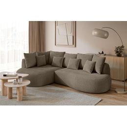 Ecksofa, B:267cm H:87cm T:169cm, braun, HOMSY BY ANA JOHNSON, 100% Polyester, Wohnzimmer, Sofas, "PEBBLA L-Form mit vielen Kissen, modernes Design,