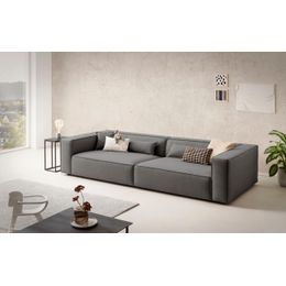 3-Sitzer, B:316cm H:66cm T:136cm, grau, LeGer Home by Lena Gercke, 100% Polyester, Sofas, "PIARA XXL Struktur u. Leinenoptik, Sofa mit Kedernaht",