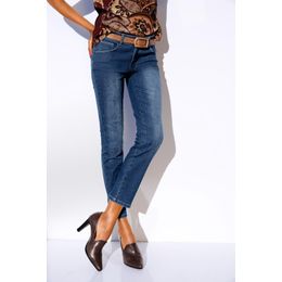 Damen R&ouml;hrenjeans, blau, Gr. 24, Linea Tesini BY HEINE, unifarben, 76% Baumwolle, 16% Polyester, 7% Viskose, 1% Elasthan, Miedereinsatz:15% Elasthan,