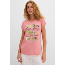 bonprix Damen T-Shirt "T-Shirt mit Glitzerdruck", rosa, Gr. 36, Obermaterial: 65% Polyester, 35% Viskose, Shirts, schmale Passform, Kurzarm, mit