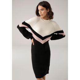 Laura Scott Damen Strickkleid, schwarz, Gr. 48, gestreift, Strick, Obermaterial: 50% Viskose, 28% Polyester, 22% Polyamid, Kleider, mit