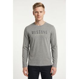 Mustang Herren Langarmshirt "Style Adrian", grau, Gr. XXXL, bedruckt, Jersey, Obermaterial: 85% Baumwolle, 15% Viskose, Shirts