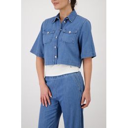 monari Damen Kurzjacke, blau, Gr. 46, clean, unifarben, Denim/Jeans, Obermaterial: 50% Baumwolle, 50% Lyocell, Jacken, mit Pattentaschen