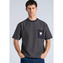 LINDBERGH Herren Kurzarmshirt "T-Shirt (Kurzarm) Oversize Fit, Cropped", schwarz, Gr. L, gestreift, Obermaterial: 100% Baumwolle, Shirts