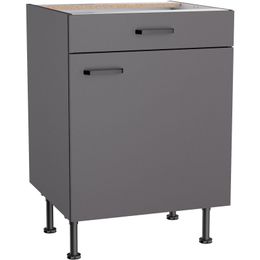 Unterschrank KOCHSTATION, B:60cm H:87cm T:58,4cm, grau, K&uuml;che, Schr&auml;nke, "KS-Paula", 60 cm breit, 87 cm hoch, mit 1 Schubkasten, 1 T&uuml;r, 1 Einlegeboden