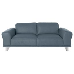 2,5-Sitzer W.Schillig, B:212cm H:78cm T:94cm, blau, Sofas, "montanaa elegant und edel, bequem, Federkernunterfederung", mit Metallkufen in Chrom
