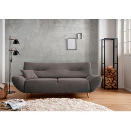 3-Sitzer Home Affaire, B:205cm H:81cm T:90cm, grau, 100% Polyester, Sofas, "Drago Wellenunterfederung, Breite 205cm, Holzfu&szlig;", frei im Raum stellbar,