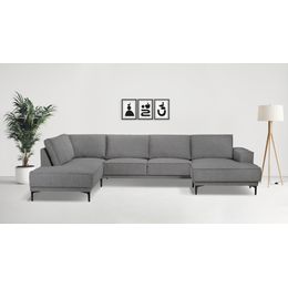 Wohnlandschaft OTTO HOME, B:345cm H:85cm T:210cm, grau, 100% Polyester, Sofas, "OLAND Flachgewebe U-Form, XXL, B: 345 cm, Skandi-Design", U-Form, 345