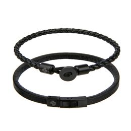 PHILIPP BLANC Herren Armband "PBS01BB", 21cm/21cm, Edelstahl Leder, schwarz, Edelstahl, Leder, Armb&auml;nder
