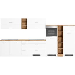K&uuml;chenzeile KOCHSTATION, B:390cm H:166cm T:60cm, wei&szlig;, Komplettk&uuml;chen-Sets, "KS-Milan, optional mit Muldenl&uuml;fter", Breite 390 cm, wahlweise mit