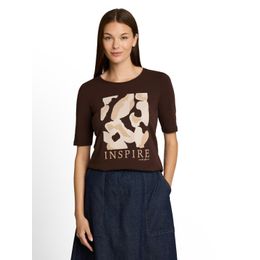 Tom Tailor Damen Kurzarmshirt "Fied", braun, Gr. XXL, bedruckt, Single Jersey, Obermaterial: 95% Baumwolle, 5% Elasthan, Shirts, Sommershirt mit Print