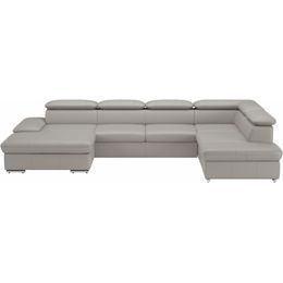 Sit & More Wohnlandschaft SIT & MORE, B:349cm H:73cm T:226cm, grau, NaturLEDER;Spannstoff, Sofas, "Valantine U-Form, B: 349 cm", mit Arm- & Kopfteilverstellung,
