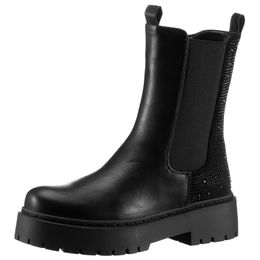 ANISTON SHOES Damen Chelseaboots, Gr. 38, schwarz, Lederimitat, Schuhe, Schlupfboots, Plateaustiefelette, mit Glitzersteinen