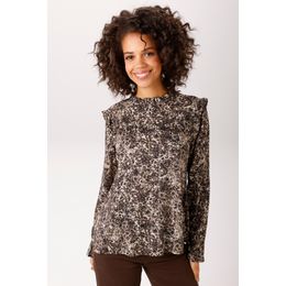 Aniston CASUAL Damen Schlupfbluse, braun, Gr. 46, Glanzfaden, bedruckt, gebl&uuml;mt, Web, Obermaterial: 98% Viskose, 2% metallisierte Fasern, Blusen, mit