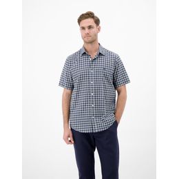 Lerros Herren Kurzarmhemd "Kariertes Kurzarmhemd in Seersuckerqualit&auml;t", blau, Gr. L, 99% Baumwolle, 1% Elasthan, Hemden