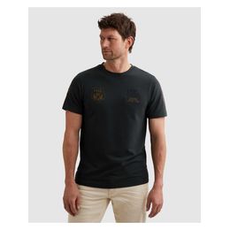 PME-Legend PME LEGEND Herren T-Shirt "Short sleeve r-neck flat waffle jersey", schwarz, Gr. M, bedruckt, Jersey, Obermaterial: 95% Baumwolle, 5% Elasthan,