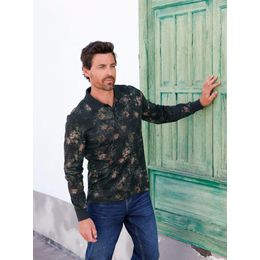 Marco Donati Herren Langarmshirt "Langarm-Poloshirt", gr&uuml;n, Gr. 44, gebl&uuml;mt, gemustert, 100% Baumwolle, Shirts