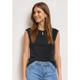 Street One Damen T-Shirt, schwarz, Gr. 42, unifarben, Web, 50% Baumwolle, 50% Modal, Shirts, mit Cut-Out Detail