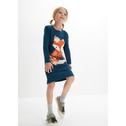 bonprix M&auml;dchen Strickkleid, blau, Gr. 104, Obermaterial: 50% Baumwolle, 50% Polyacryl, Kleider, aus Baumwolle und Polyacryl, schmale Passform, mit