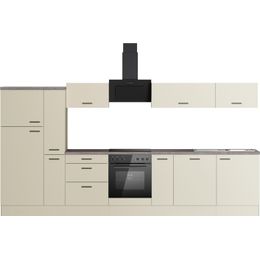 K&uuml;chenzeile KOCHSTATION, B:360cm H:186cm T:60cm, beige, Komplettk&uuml;chen-Sets, "KS-Sion", Breite 360 cm, schnelle Montage mit OPTIsnap, wahlweise mit
