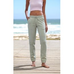 H.I.S. H.I.S Damen Jogginghose, Gr. 32, beige, angeraute Sweatware, Obermaterial: 50% Polyester, 30% Viskose, 20% Baumwolle, unifarben, Basic, Hosen, innen