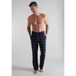 Bugatti Herren Bermudas, Gr. 48, blau, Single Jersey, Obermaterial: 100% Baumwolle, Hosen, lang, kariert, bequem, weich, mit Kordelzug, Baumwolle