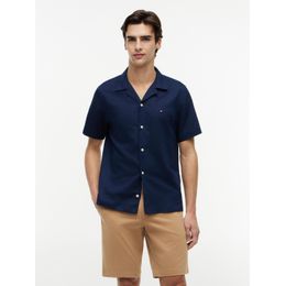 Tommy Hilfiger Herren Kurzarmhemd "LINEN BLEND SOLID SS RF SHT", blau, Gr. XXL, Web, Obermaterial: 52% Baumwolle, 48% Leinen, Hemden