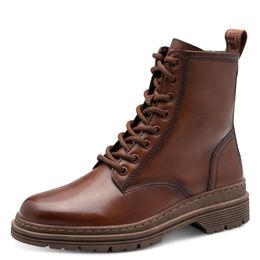 Tamaris Damen Schn&uuml;rboots, Gr. 37, braun, Glattleder, Lederimitat, unifarben, used, Schuhe, Blockabsatz, Schn&uuml;rstiefelette in angesagter Used Optik