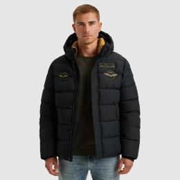 PME-Legend PME LEGEND Herren Steppjacke, schwarz, Gr. XL, unifarben mit Farbeins&auml;tzen, Web, Obermaterial: 100% Polyester, Jacken, mit Kapuze und Logo-Badges