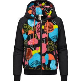 Ragwear Damen Pl&uuml;schjacke "Talianita Print YOUMODO", bunt, Gr. M, Material: 100% Polyester, Jacken, Leicht gef&uuml;tterte Teddyjacke mit Kapuze
