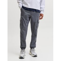 Jack & Jones JACK & JONES Herren Cargohose "PAUL FLAKE", grau, Gr. 31, unifarben, Web, Obermaterial: 98% Baumwolle, 2% Elasthan, Hosen, Baumwollmischung, regular