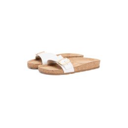 Tommy Hilfiger Damen Pantolette "TH CLASSIC CORK SANDAL PEARL LTH", Gr. 39, wei&szlig;, Leder, unifarben, Basic, Schuhe, Strandschuh, Pool Slides, Flat mit