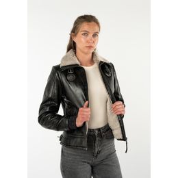 Mauritius Damen Lederjacke "MWNairobi", schwarz, Gr. S, unifarben, Fellimitat: 100% Polyester. Obermaterial: 100% Schafsleder. Futter: 100%