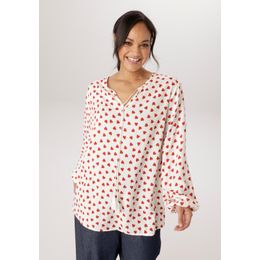 ANISTON PLUS Damen Schlupfbluse, rot, Gr. 54, bedruckt, gemustert, Web, Obermaterial: 100% Viskose, Blusen, mir Herzen bedruckt