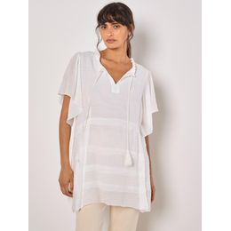 Apricot Damen Longbluse "Tunika-Top mit R&uuml;schenbesatz", wei&szlig;, Gr. 36, unifarben, Obermaterial: 65% Viskose CV. 35% Polyester PES., Blusen, mit