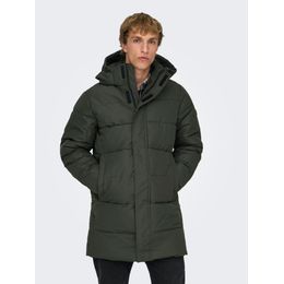 Only & Sons ONLY & SONS Herren Steppjacke "ONSCARL LIFE LONG QUILTED COAT NOOS OTW", gr&uuml;n, Gr. XXL, unifarben, Web, Obermaterial: 100% Polyester, Jacken
