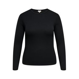 Only CARMAKOMA Damen Langarmshirt "CARVAL L/S O-NECK TOP JRS NOOS", schwarz, Gr. M, unifarben, Jersey, Obermaterial: 95% Baumwolle, 5% Elasthan,