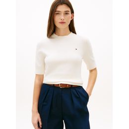 Tommy Hilfiger Damen Kurzarmpullover "CO JERSEY FINE GG C-NK SS SWT", wei&szlig;, Gr. M, unifarben, Feinstrick, Obermaterial: 67% Baumwolle, 33% Polyamid,