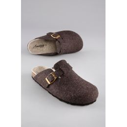 ANISTON SHOES Damen Clog, Gr. 41, braun, Filz, meliert, Schuhe, Hausschuh, Homeslipper mit verstellbarem Riemchen