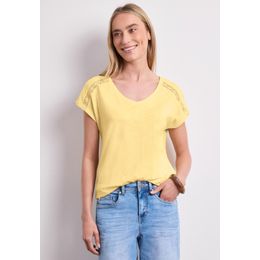 Street One Damen T-Shirt, gelb, Gr. 36, unifarben, Stoff, 50% Baumwolle, 50% Modal, Shirts, mit abgerundetem V-Ausschnitt