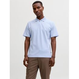 Jack & Jones JACK & JONES Herren Poloshirt "JPRBLAETHAN SS ZIP POLO SN", blau, Gr. M, unifarben, Jersey, Obermaterial: 42% Polyester, 41% Baumwolle, 17%