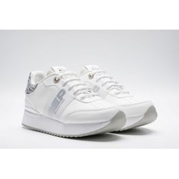 Replay Damen Plateausneaker, Gr. 41, wei&szlig;, Lederimitat, unifarben mit Farbeinsatz, Schuhe, Schn&uuml;rschuh, Freizeitsneaker, Halbschuh mit Perforation