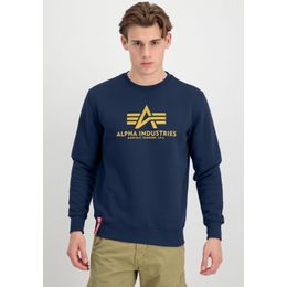 Herren Sweatshirt "Basic Sweater", blau, Gr. S, Alpha Industries, bedruckt, angeraute Sweatware, Obermaterial: 80% Baumwolle, 20% Polyester,