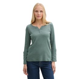 Tom Tailor Damen Henleyshirt, gr&uuml;n, Gr. S, gestreift, Web, Obermaterial: 97% Baumwolle, 3% Elasthan, Shirts, mit Turn-Up-Arm